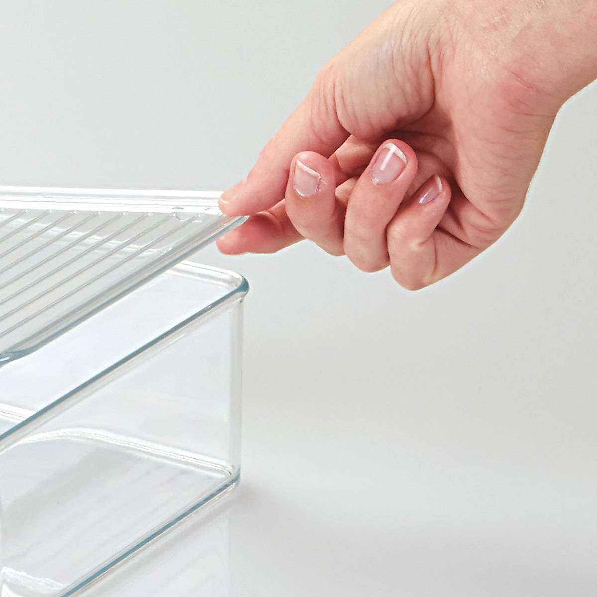 iDesign Kitchen Binz Stackable Box, 14cm x 34cm x 7.5cm, Clear, 14 x 34 x 7.5 cm