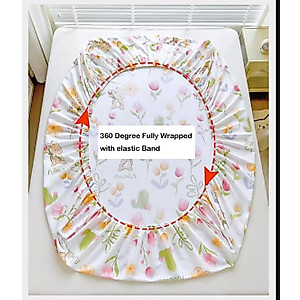 100% Cotton Fitted Sheet with Elastic Bands + 2pc Pillowcases Non Slip Bed Sheet Floral Single Double Twin Twin-XL King Queen Cal-King Bed B84 (Queen (U.S. Standard))