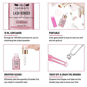 PRO Lash Bonder for Eyelash Extensions Super Bonder Glue Accelerator with 10Pcs Cotton Swab Lash Extension Sealant Longer Retention Waterproof Oil-Proof Special Dropper Design for Dose Control 15ml