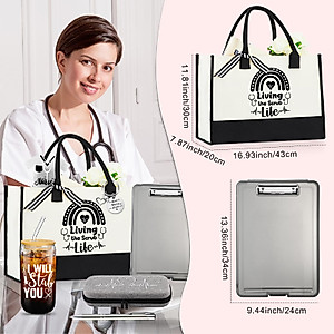 Teenyyou 7 Pcs Nurse Gift for Women Nursing Graduation Gift Set Include Nurse Tote Bag Stethoscope Case Nursing Ballpoint Pen Badge Reel Clipboard Glass Coffee Cup Keychain(Gray,Vintage Style)