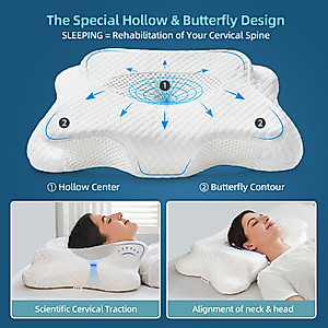 HATEY Neck Pillow for Pain Relief Sleeping, Hollow Design Cervical Memory Foam Pillows, Ergonomic Orthopedic Neck Support Contour Pillow for Side, Back and Stomach Sleepers