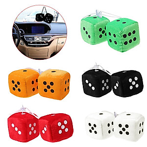 A FEI 1 Pair Fuzzy Dice Dots Rear View Mirror Hanger Decoration Car Styling Accessorie