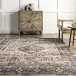 nuLOOM Devin Machine Washable Vintage Medallion Accent Rug, 2' x 3', Light Brown