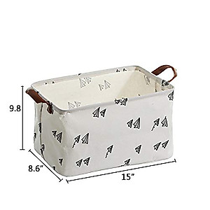 Cotton Linen Laundry Basket Household Dirty Clothes Hamper Collapsible Storage Bags with Handles, Water-Resistant Nursery Bottom, Ideal Organizer Bins for Bedroom, Closets, Kid Toys, Snacks, Cosmetic
