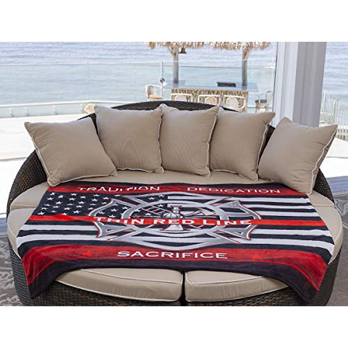 Erazor Bits Knitted Throw Blanket 50 x 60| Thin RED LINE Firefighter Throw Blanket ADD4-FF2311-TB