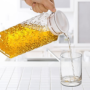 Peohud 2 Pack Acrylic Pitchers, 37oz Clear Plastic Pitcher with Removable Lid, Transparent Juice Jug Water Pitcher for Iced Tea, Sangria, Lemonade, Cold or Hot Beverages, BPA-Free and Shatter-Proof