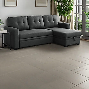 MACHOME 82 inch L-Shape Sofa Sectional Convertible Sleeper with Storage Chaise Corner Couch Pull Out Sleeperbed with Arms for Apartment, Dorm, Living Room, Dark Gray