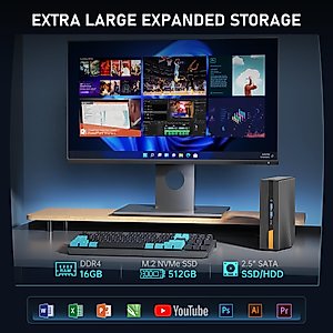ACEMAGIC Mini PC 12th 12450H 【Beat i7 11390H】, 8C/12T, up to 4.4GHz, 32GB DDR4 512GB NVMe SSD, Mini Desktop Computer [USB 3.2 Type-C], TDP45W, Tower PC 2.0 HDMI, Dual Display 4K@60Hz, WiFi6/BT5.2