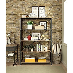 Acme Itzel 4-Tier Metal Frame Bookshelf in Sandy Gray and Oak