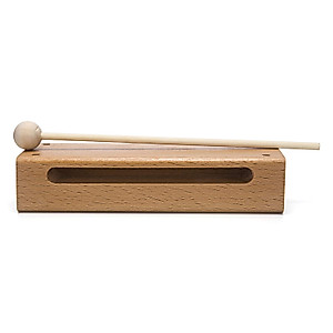 Wood Block Musical Instrument with Mallet Solid Hardwood Percussion Rhythm Blocks