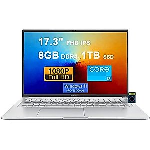 ASUS VivoBook 17 Business Laptop | 17.3" Full HD IPS Anti-Glare | 12th Generation Intel 10-Core i3-1220P (>i5-1235U) | 8GB DDR4 1TB SSD | USB-C HDMI SonicMaster Win11Pro Silver + 32GB MicroSD Card