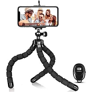 Phone Tripod, Flexible Tripod and Portable Adjustable Tripod with Wireless Remote, Compatible with iPhone/Android Phones, Mini Camera Tripod Stand for Cell Phone DSLR GoPro