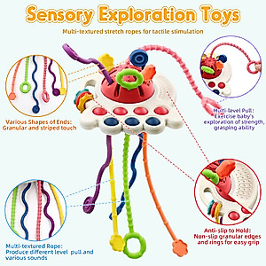 AiTuiTui Sensory Montessori Baby Toys 6 to 12 Months, Toddler Travel Toys for 1 2 Year Old Boy Girl Birthday Gifts, Soft Pull String Fidget Educational Learning Bath Toys for 9 10 18 Months Infant