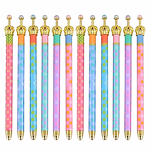 MOACC 12 Pack Cute Pens,Princess Crown Pens Lovely Funny Korean Style Ball Point Pens Black Ink Creative Stationery for School Office Family Use,Gift