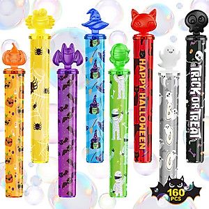 Shemira 160pcs Halloween Bubble Wands, Halloween Party Favors for Kids, Halloween Goodie Bags Fillers, Halloween Trick Or Treating Toys Bulk, for Kids, Halloween Miniatures Prizes