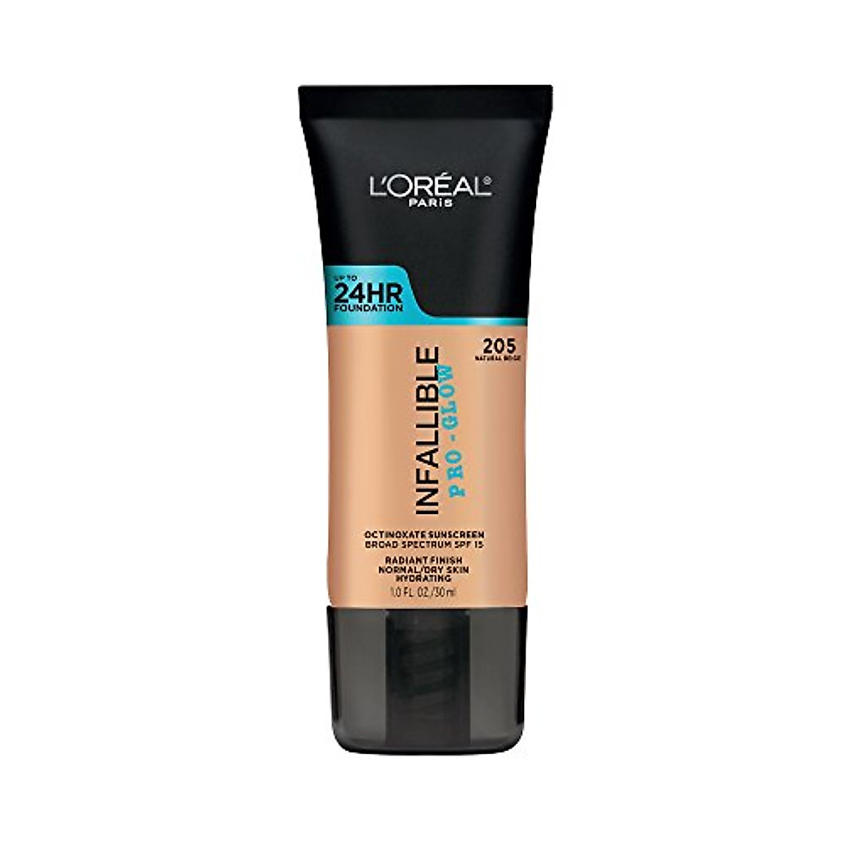 L'Oreal Paris Makeup Infallible Up to 24HR Pro-Glow Foundation, 205 Natural Beige, 1 fl; oz. (Pack of 4)