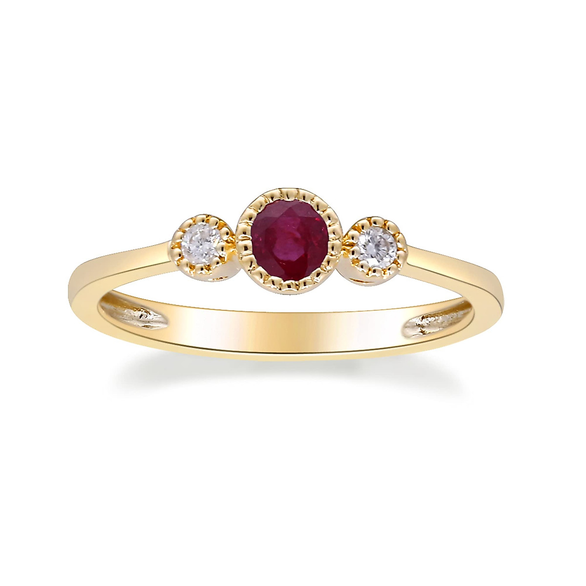 Gin & Grace 10K Yellow Gold Mozambique Genuine Ruby Ring with Diamonds for women | Ethically, authentically & organically sourced (Round) shaped Ruby hand-crafted jewelry for her | Ruby Ring for women