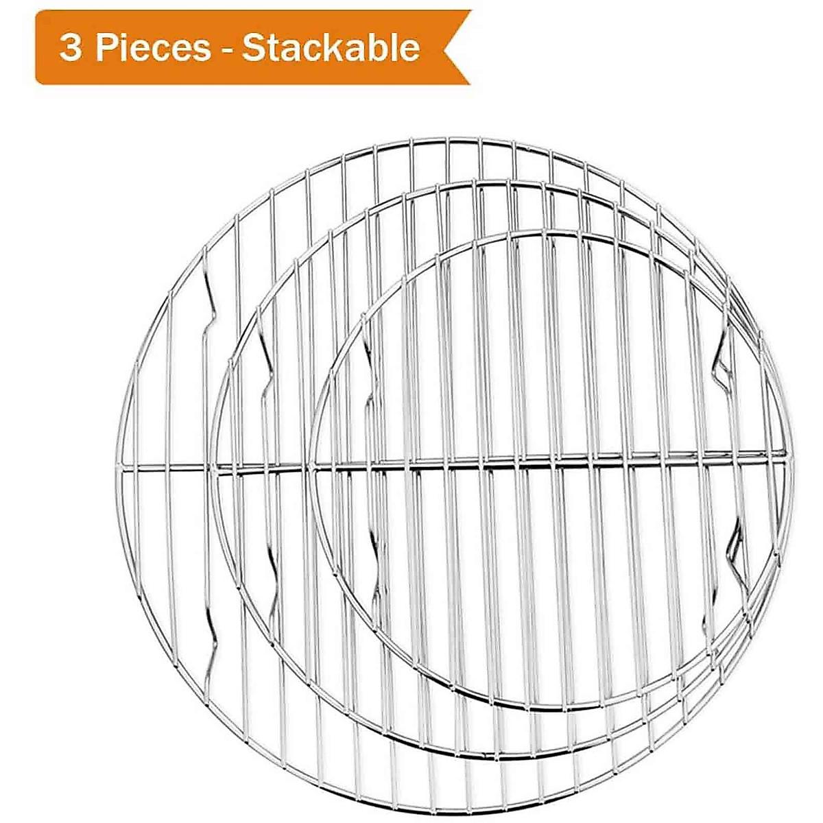 TeamFar Round Cooling Rack Set of 3, 7½ & 9 & 10½ Inch, Stainless Steel Round Baking Steaming Rack Set, Fit for Oven/Pot/Air fryer, Healthy & Dishwasher Safe, Mirror Finish & Smooth Edge