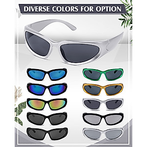 10 Pairs Y2K Wrap Around Sunglasses Multicolor Black Blue Silver Oval Shaped Sport Sunglasses Eyewear for Women Men 10 Colors