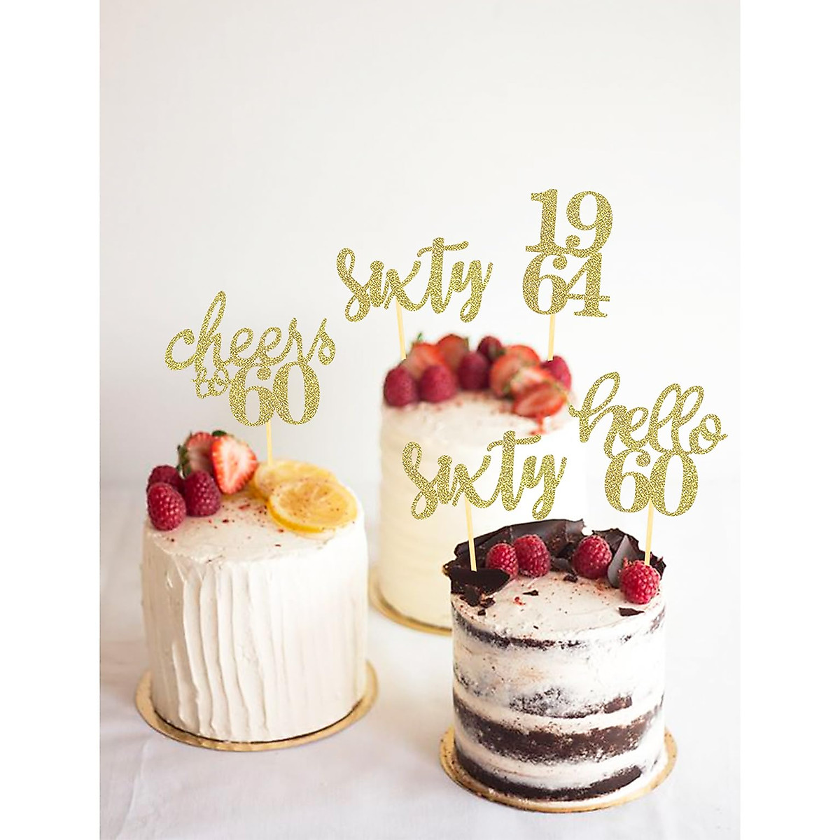 24 Pcs Glitter 60th Birthday Cupcake Toppers for Celebrating Sixty Years Old Birthday Party Decorations (Gold)