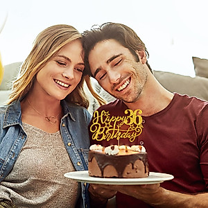 Happy 36th Birthday Cake Topper, 36th Anniversary Party Supplies, 36 Years Old Birthday Party Decoration - Gold Glitter