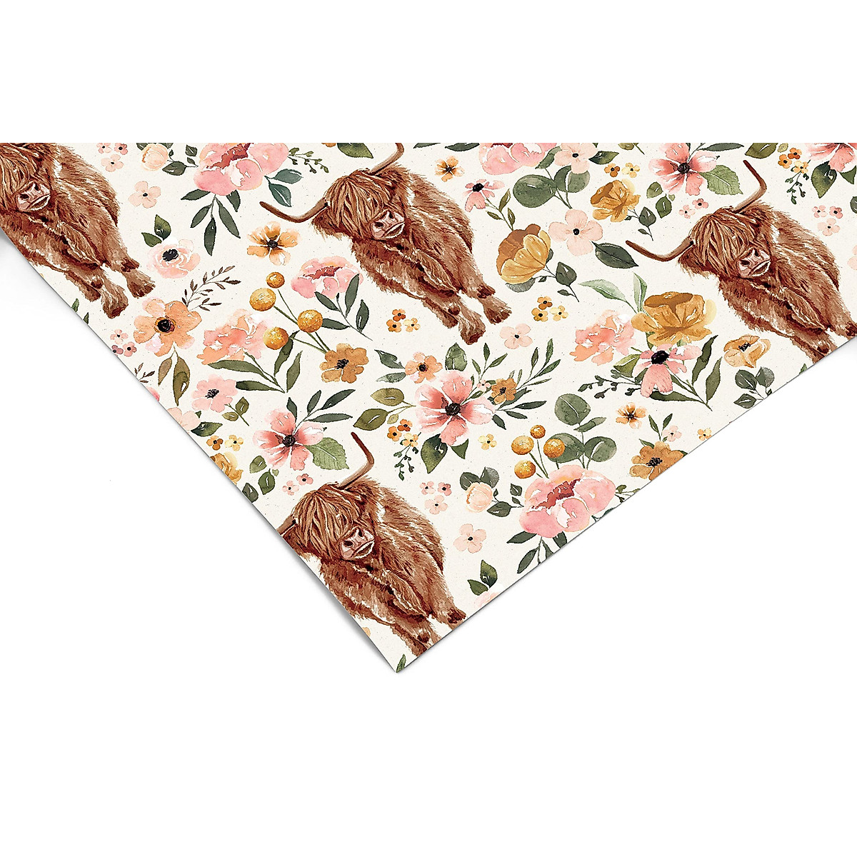 Highland Cow Floral Contact Paper | Shelf Liner | Drawer Liner Peel and Stick Paper 1092 18in x 72in (6ft)
