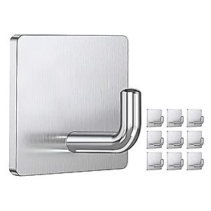 Kasilyic 10 Pcs Adhesive Hooks Heavy Duty for Hanging Towels, Robust Durable Waterproof Lengthened Thickened Wall Hooks for Hanging Coats Hat, Nail-Free and Drill-Free Door Holder Hooks for Bathrooms