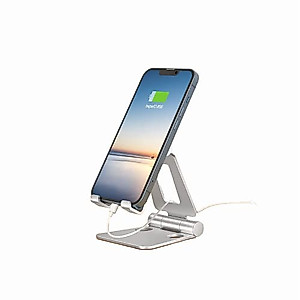 xwyebo Dual Folding Cell Phone StandPortable Aluminum Phone Holder,Adjustable Phone Dock Cradle Compatible, Fully Adjustable Foldable Desktop Phone Holder with iPhone 14/13/12/11 Pro Max(Silver)