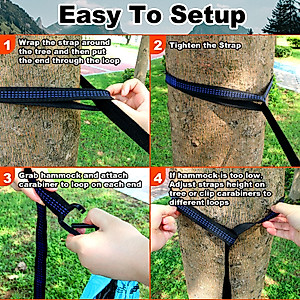 SZHLUX Hammock Straps for Trees - Set of Two 10ft Long, with 38 Loops & 2 Carabiners| Essential Hammock Accessories