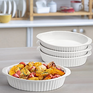 Foraineam 4 Pack 15 oz White Porcelain Oval Baking Dishes, 8.8 x 5.5 x 1.8 Inch Au Gratin Pans Small Table Serving Dish, Lasagna Pan Crème Brulee Bakeware Set with Double Handles, Dishwasher Oven Safe