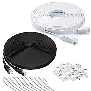 DAYEDZ Ethernet Cable 100 ft 2 Pack Cat 6 Flat Cable Ethernet Cord, Slim Long Cat6 High Speed Computer Router Network LAN Patch Wire with Clips & Rj45,Faster Than Cat5e/Cat5,100 feet White+Black