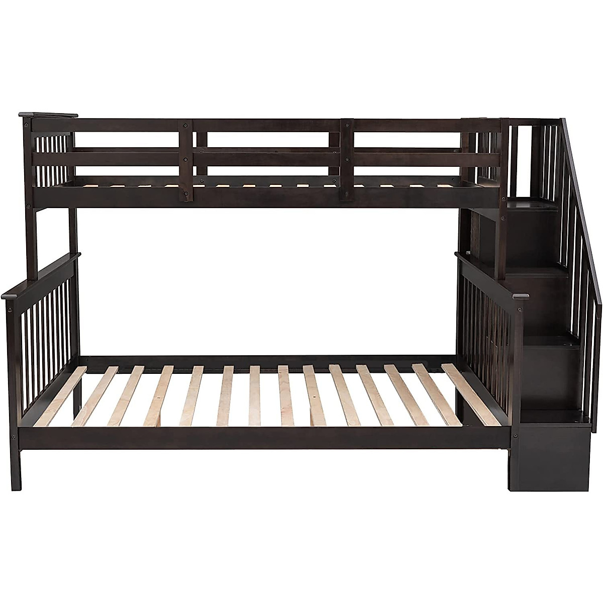 CITYLIGHT Bunk Beds Twin Over Full Size with Stairs, Wooden Bunk Beds with Storage Open Shelves, Stairway Bunk Bed Convertible to 2 Separated Beds,Kids Bunk Beds for Bedroom, Dorm,Espresso