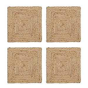 Hausattire Jute Braided Placemats 14x14 Inches - Natural, Farmhouse Reversible Woven Boho Mats for Kitchen & Dining Table (Set of 4)