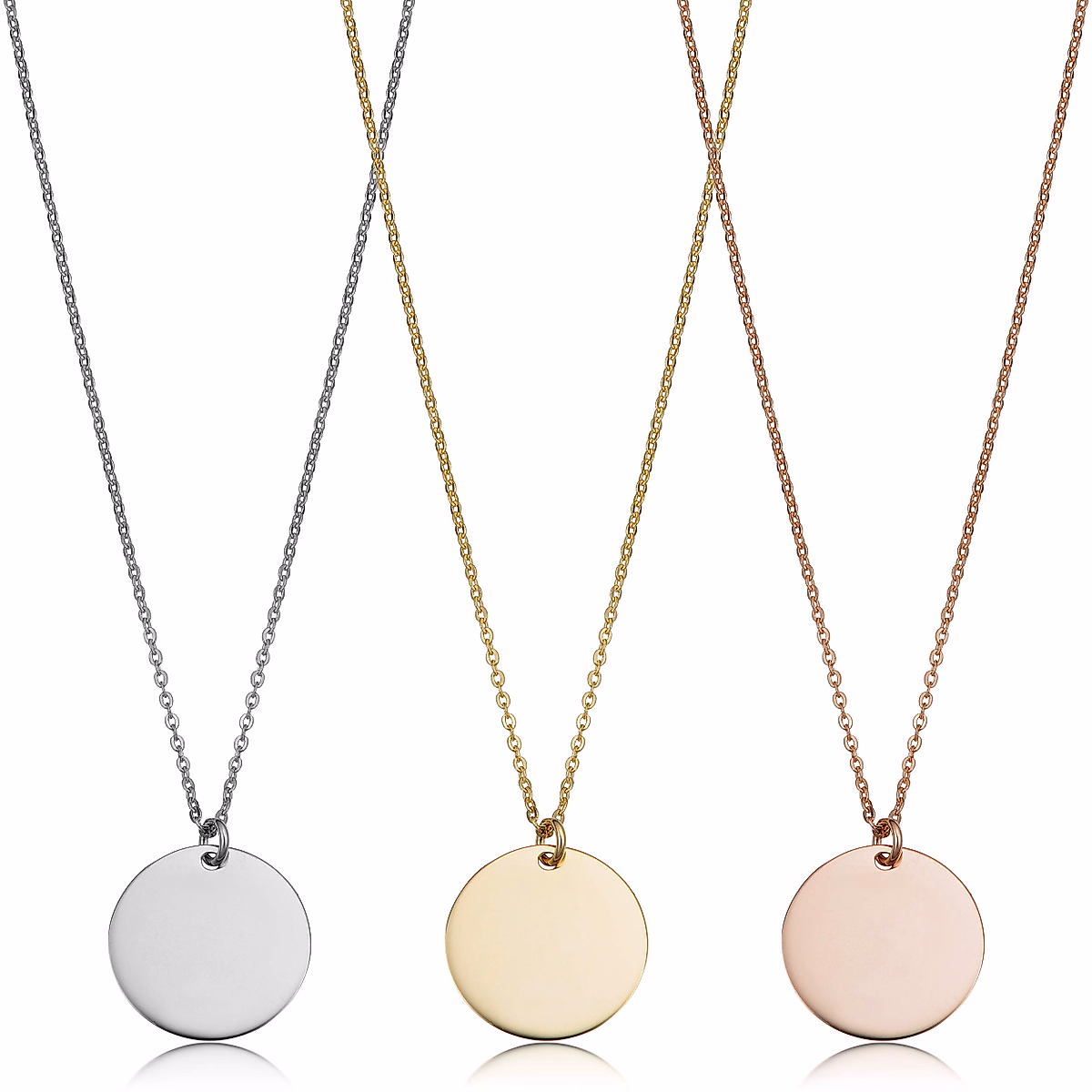 Kooljewelry 14k Yellow Gold 10 mm Round Disc Adjustable Length Necklace (adjusts to 17 or 18 inch) - Minimalist Jewelry for Women
