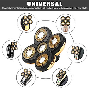 fayle 5 Heads Electric Shaver Replacement, Floating Washable Head Shaver Replacement Heads, Blade Razor Shaver Head for Men(Black+Gold)
