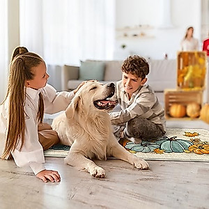 Tailus It's Fall Y'all Pumpkin Patch Kitchen Rugs Set of 2, Autumn Maple Leaves Kitchen Mats Decor, Teal Farmhouse Thanksgiving Floor Door Mat Home Decorations - 17x29 and 17x47 Inch