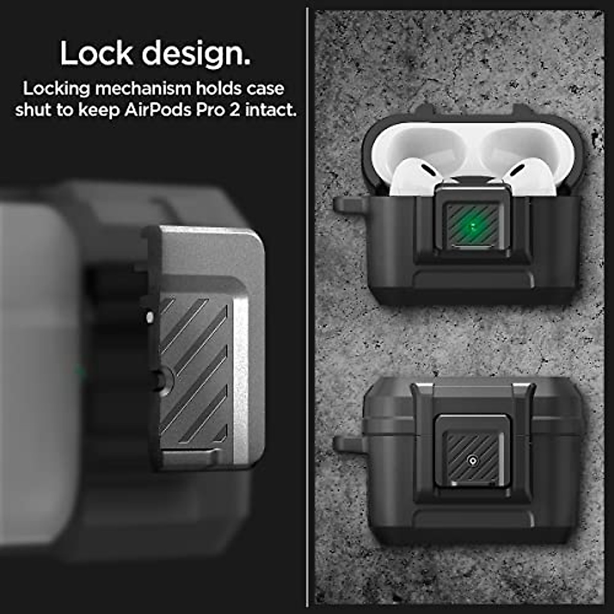 Spigen Lock Fit Designed for AirPods Pro 2nd Generation Case (USB-C/Lightening Cable) with Secure Lock Clip - Black