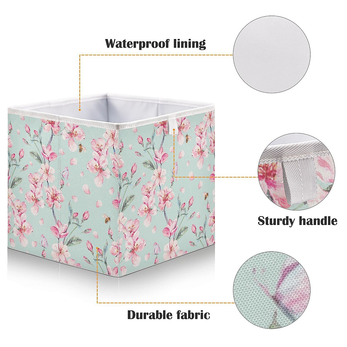 Kigai Pink Flowers Cube Storage Bins - 11x11x11 in Large Foldable Cubes Organizer Storage Basket for Home Office, Nursery, Shelf, Closet