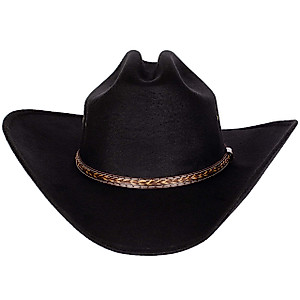Queue Essentials Western Style Pinch Front Straw Canvas Cowboy Cowgirl Straw Hat (Felt Black, SM)