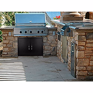 Stanbroil Double Door Dry Storage Pantry - 30-Inch Access Door Black Steel Cabinet Storage for Outdoor Kitchen, BBQ Island, Patio Grill Station