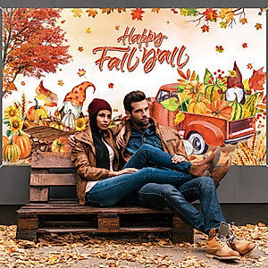 Happy Fall Y'all Backdrop Decoration Gnome Pumpkin Background Fabric for Photography Photoshoot Harvest Holiday Party Banner Photo Props for Autumn Thanksgiving Birthday Baby Shower, 72.8 x 43.3 Inch