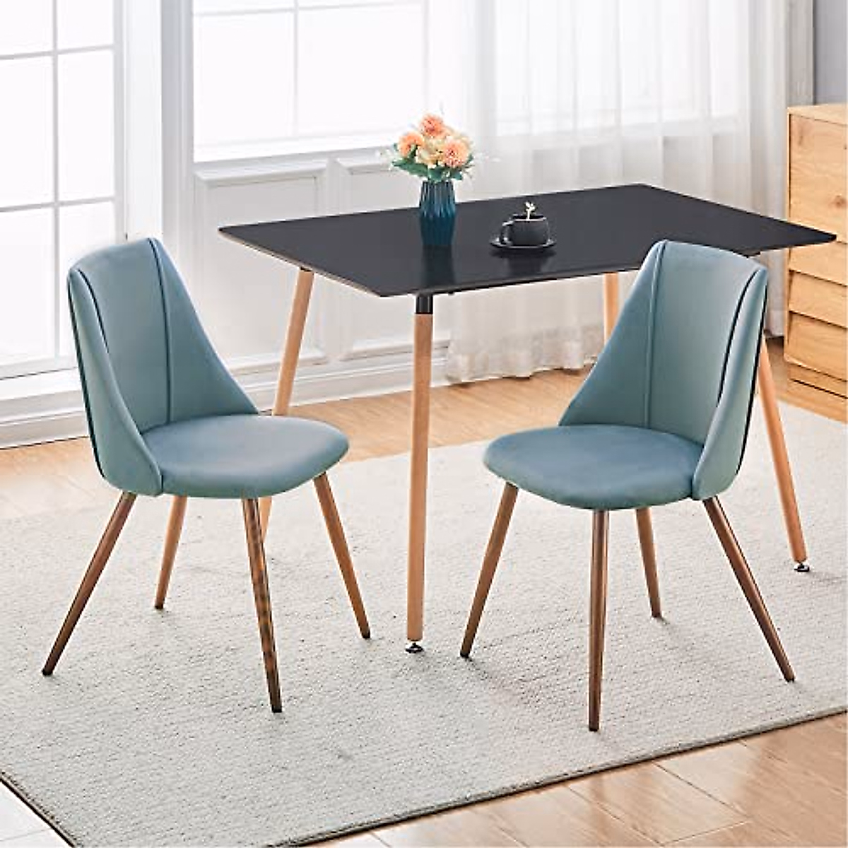 Fangflower Accent Velvet Dining Armless Chairs Set of 2, Mid Century Modern Upholstered Side Seat with Metal Legs for Living Room Kitchen Lounge Farmhouse, Lake Green