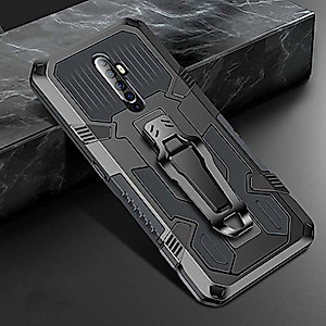 Lusheng Case for Reno2 Z Ultra-Thin PC+TPU Luxury Shockproof Back Cover Armor Bumper Bracket Anti Fall Protective Cover for Oppo Reno2 Z/F 6.53" -Grey