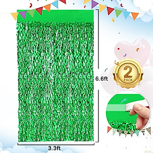 Green Fringe Curtain Party Streamers 2Pack 3.3x6.6 Ft Foil Fringe Backdrop Curtains for Birthday Wedding Bridal Baby Shower Holiday Tinsel Streamers Green Party Christmas Decorations Door Streamers