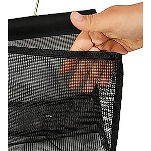 Home-X Hanging Organizer with 1 Pocket, Mesh Shower Caddy, Bath Organizer, Storage for Dorm Rooms, Swimming, Travel – Black - 9” x 8”