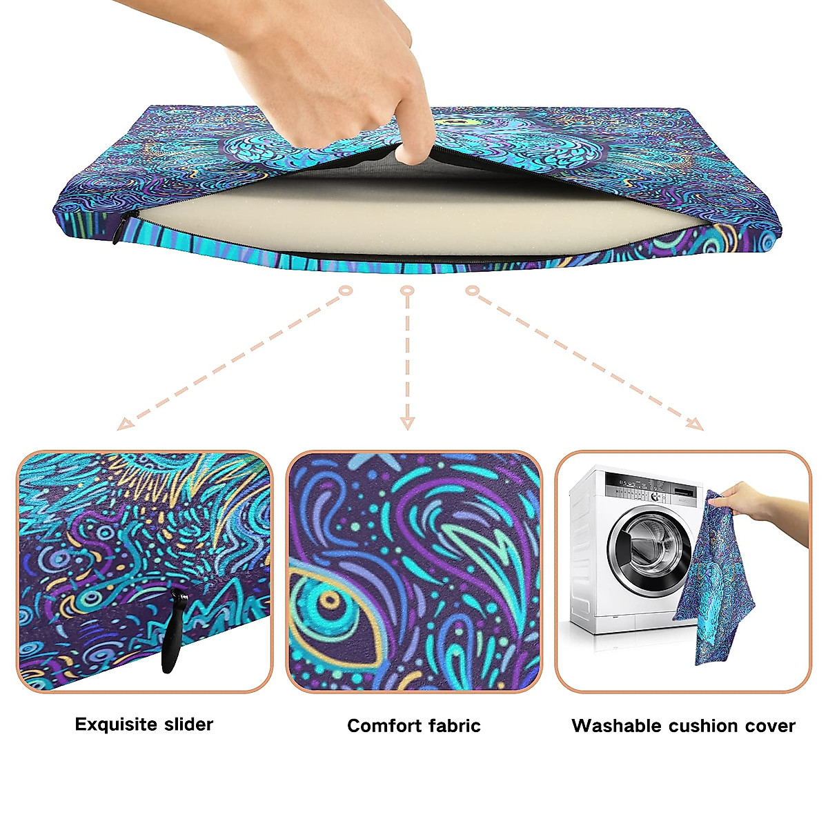 ALAZA Cute Abstract Owl and Psychedelic Ornate Pattern Chair Pad Seat Cushion for Office Car Outdoor Indoor Kitchen, Soft Memory Foam, Back Pain, Coccyx & Sciatica Relief, 15.7x15.7 in