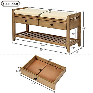 FRANSOUL Shoe Cushioned Seat and Drawers, Multipurpose Storage Bench for Entryway/Dining Living Room,Khaki