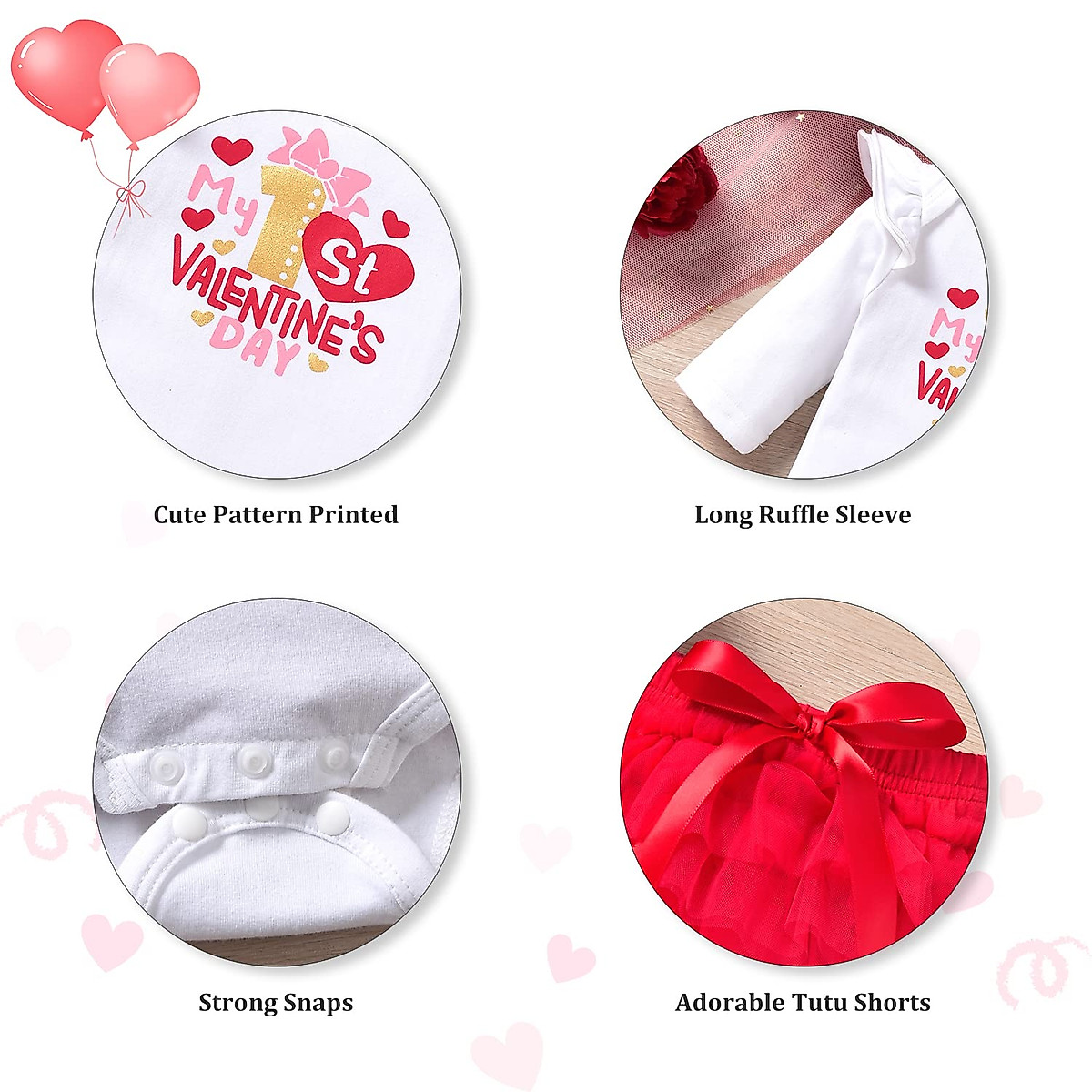 fioukiay 0-3 Months Baby Girls Valentine's Day Clothes Little Girls My First Valentine's Day Outfits Clothing Set (Red, 0-3 Monts)