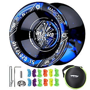 MAGICYOYO Unresponsive Yoyo T5 Black Blue Professional Yoyo for Kids Advanced Playing, Dual Purpose Yoyo with Responsive Yoyo Bearing Kit + 12 Yoyo Strings + Bearing Removal Tool+ Yoyo Storage Bag