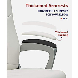 CLATINA Leather Office Executive Chair, Mid Back Computer Desk Chair with Lumbar Support and Padded Armrests, Ergonomic Adjustable Swivel Chair for Home, White